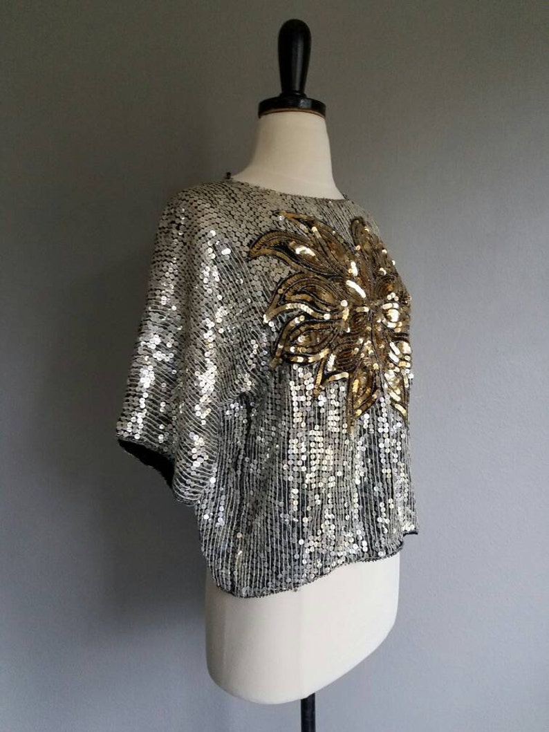 DISCO Sequin Vintage SLOUCHY Silver Gold Top (s-m) - Etsy