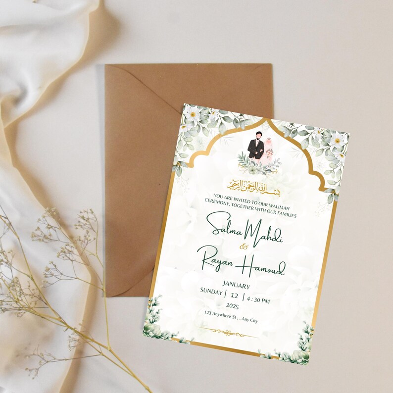 Islamic Wedding Invitation Template – Nikah & Walimah – Editable Canva ...
