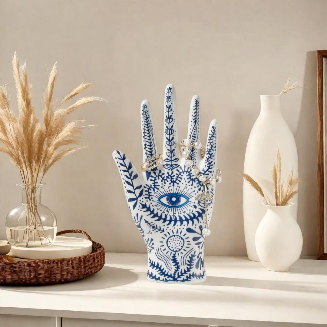 Devil's Eye of Fatima Jewelry Display Holder Ceramic Evil Eye Decor ...