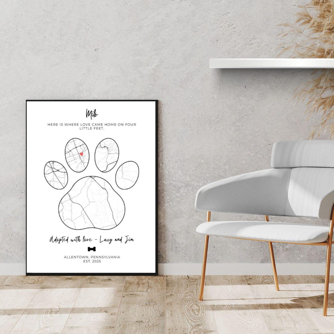 Custom Pet Adoption Map New Pet Owner Gift Personalised Pet Wall Art ...
