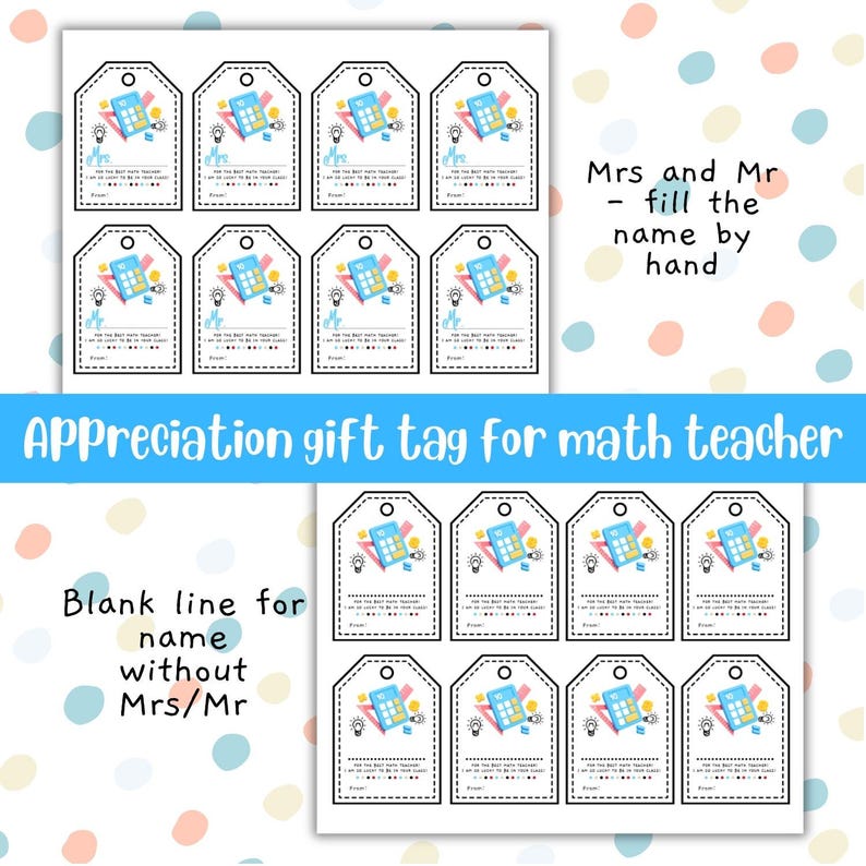 Printable Teacher Appreciation Gift Tag Math Teacher Gift Tag History ...