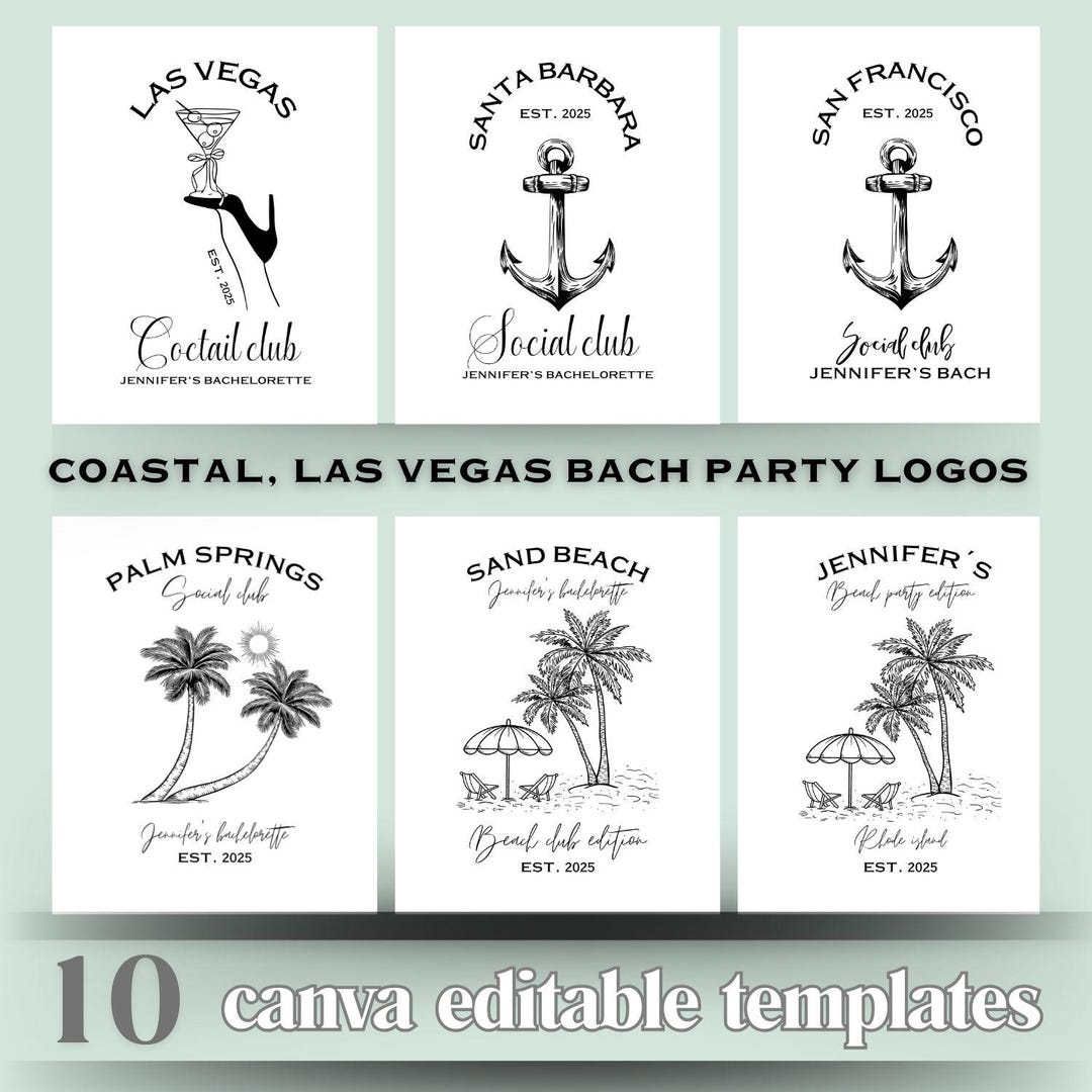 10 Canva Editable Coastal Bachelorette Wedding Party Logo Las ...