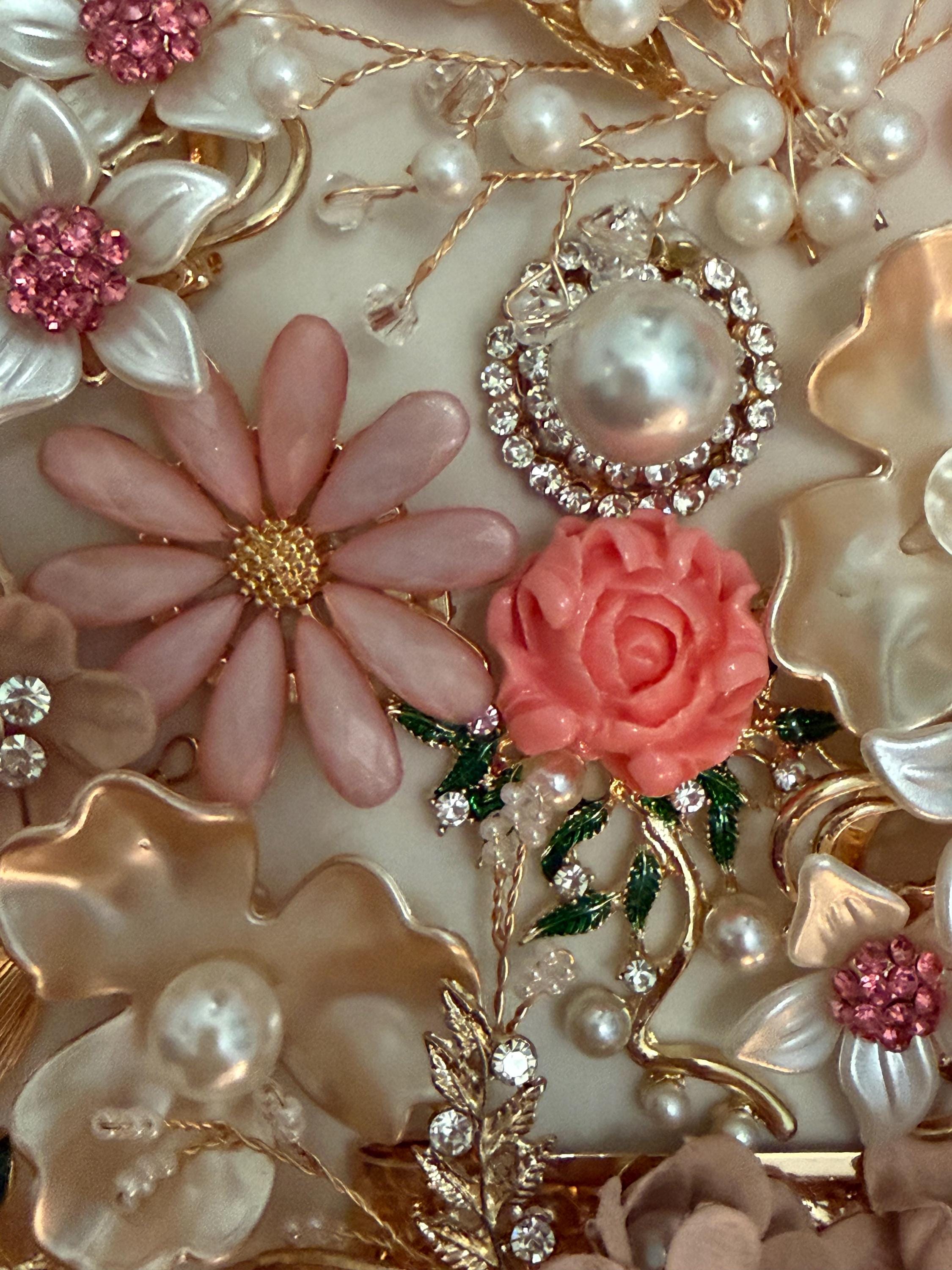 Floral Jewelry Art: Upcycled Vintage Bouquet, Coral Pink & Gold, 11x14 ...