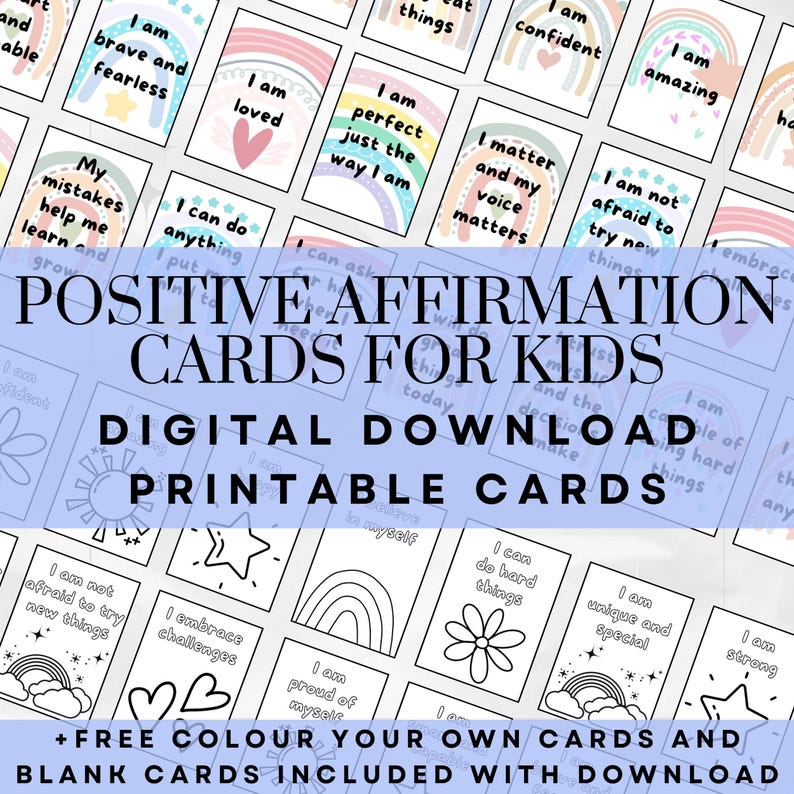 Positive Affirmation Cards for Kids + Coloring Cards: Printable ...