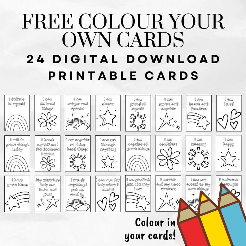 Positive Affirmation Cards for Kids + Coloring Cards: Printable ...