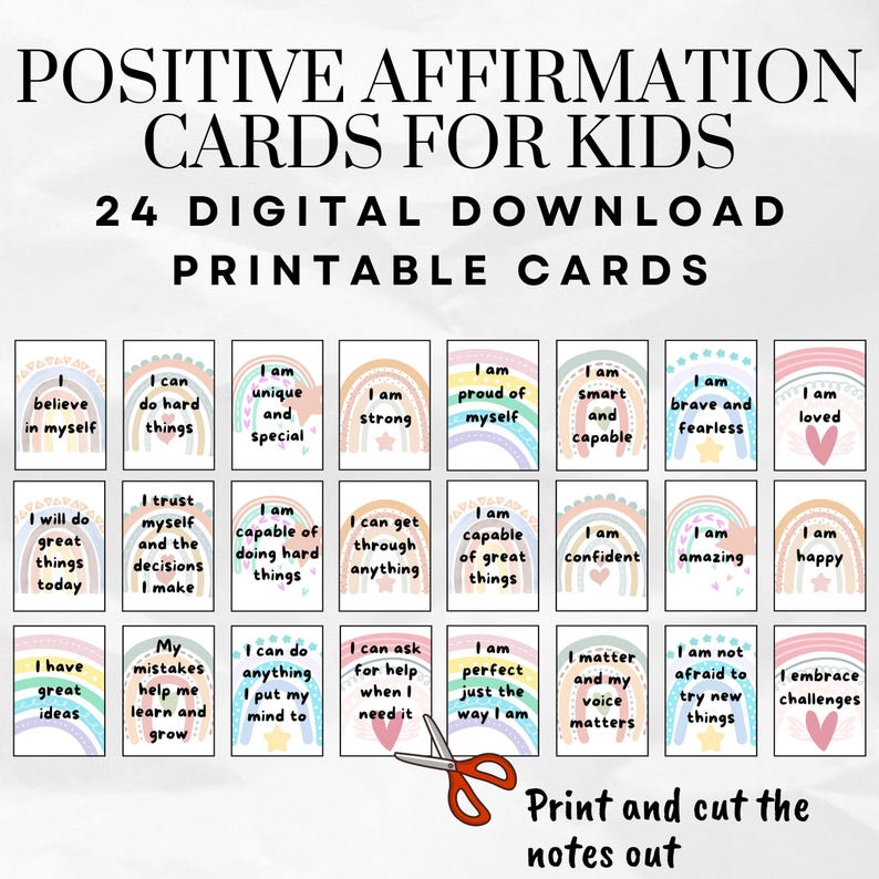 Positive Affirmation Cards for Kids, Motivational Cards, Encouragement ...