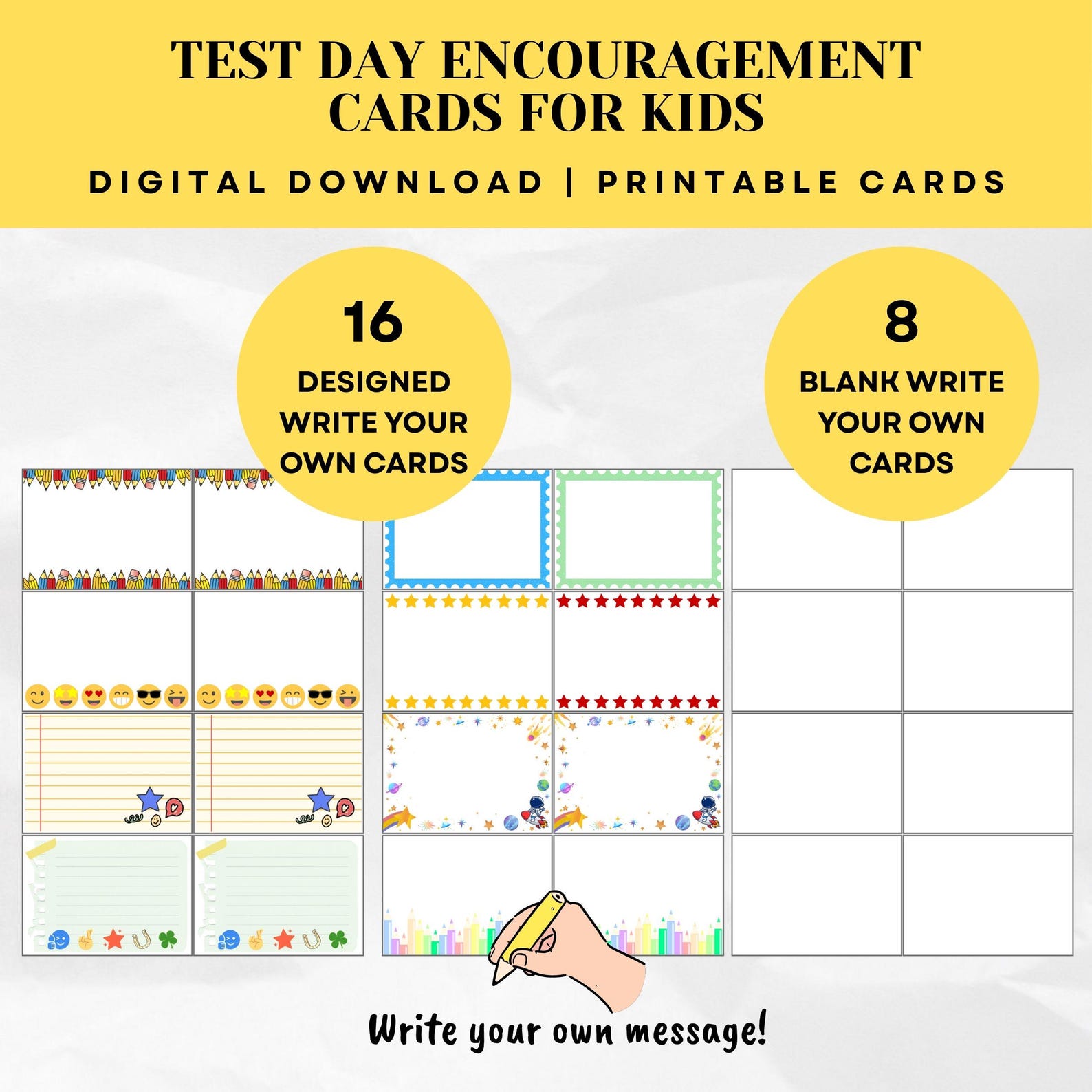 Test Day Kids Motivational Cards - Encouragement Cards - Printable ...