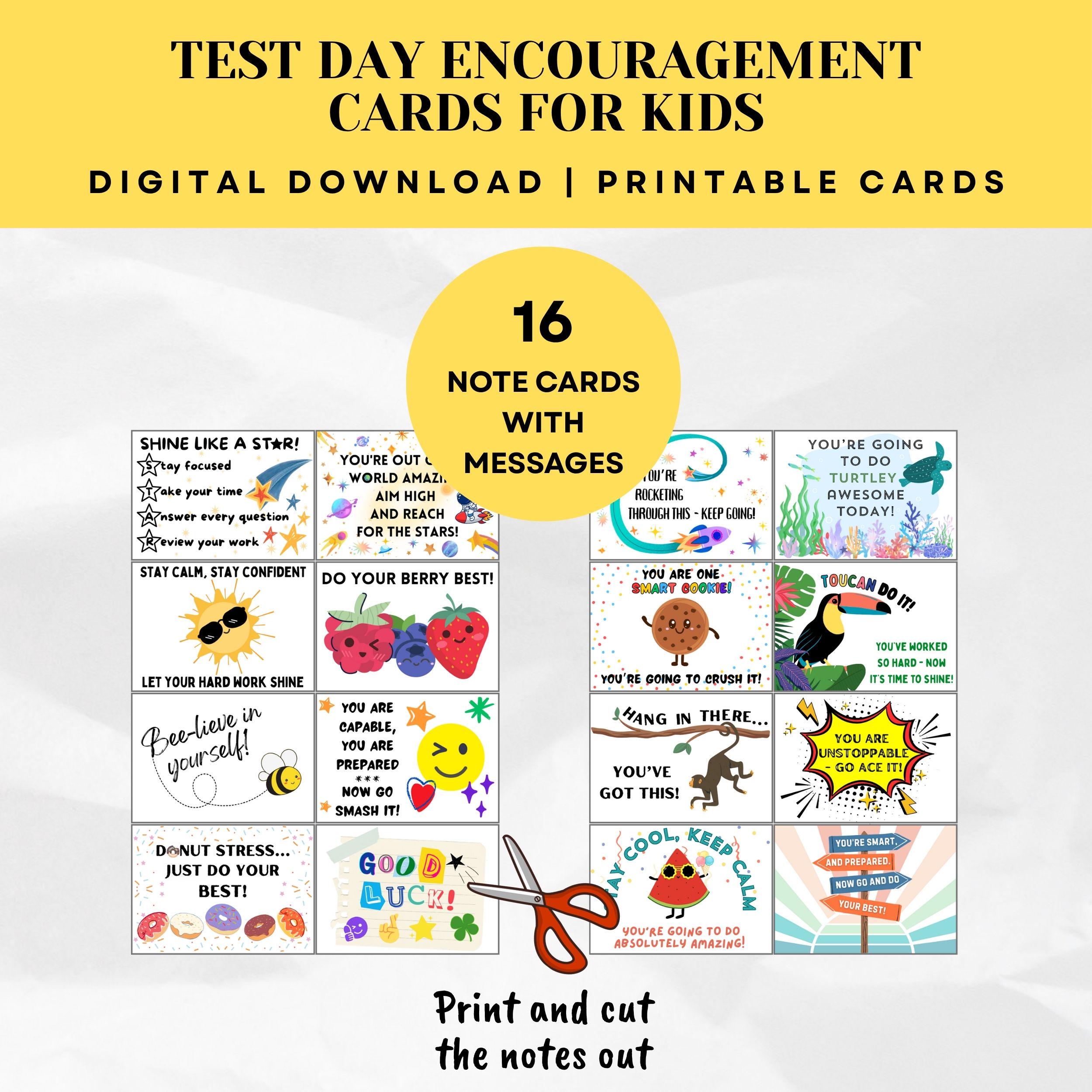 Test Day Kids Motivational Cards - Encouragement Cards - Printable ...
