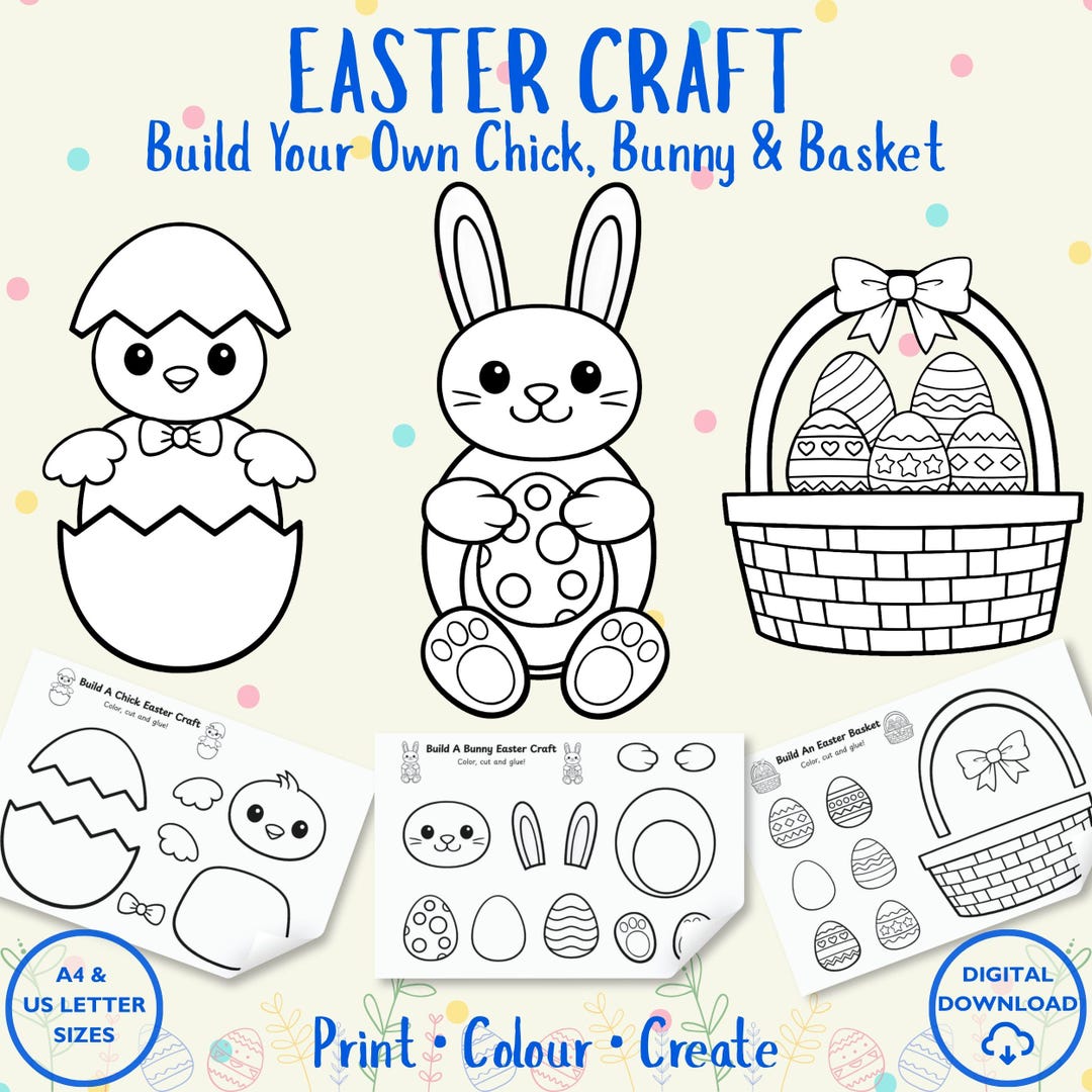 Printable Easter Craft for Kids | Build a Bunny, Chick & Basket | Color ...
