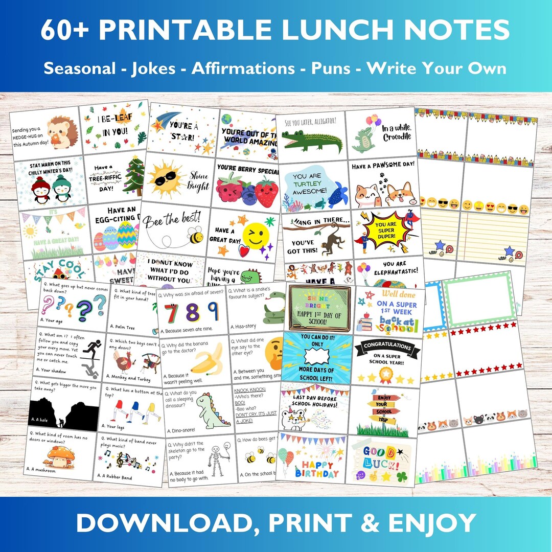 Kids Lunch Box Notes: Mix of Fun - Jokes, Puns, Encouraging Messages ...