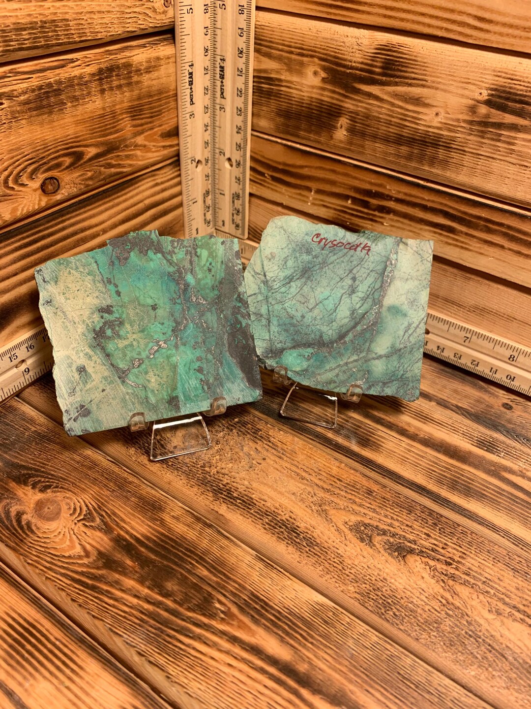 2 Chrysocolla Slabs; 261g Total 90x97mm 4.9mm Thick, 84.6x97.4mm 7.6mm ...