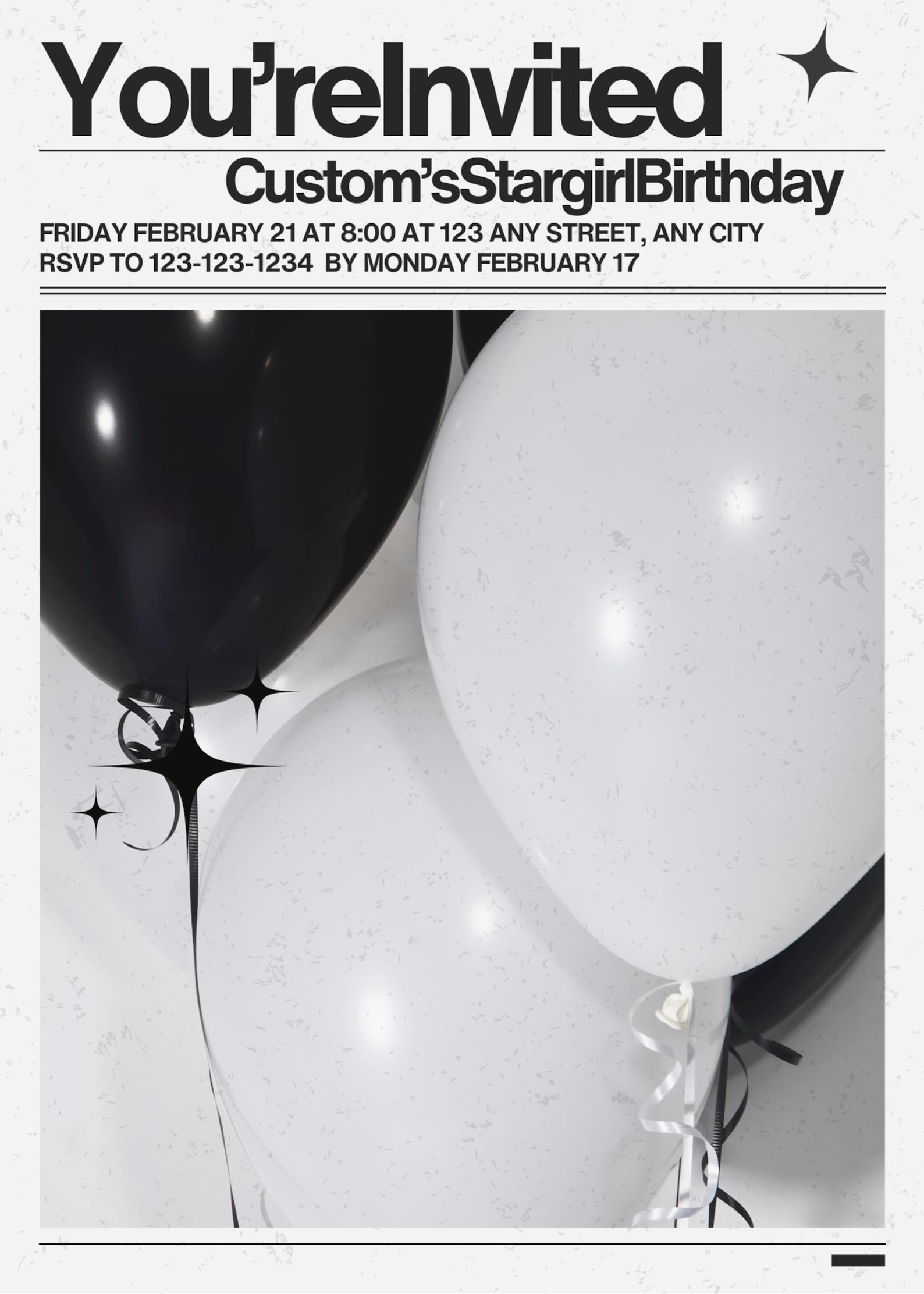 White the Weeknd House of Balloons Stargirl Starboy Party Invitation XO ...