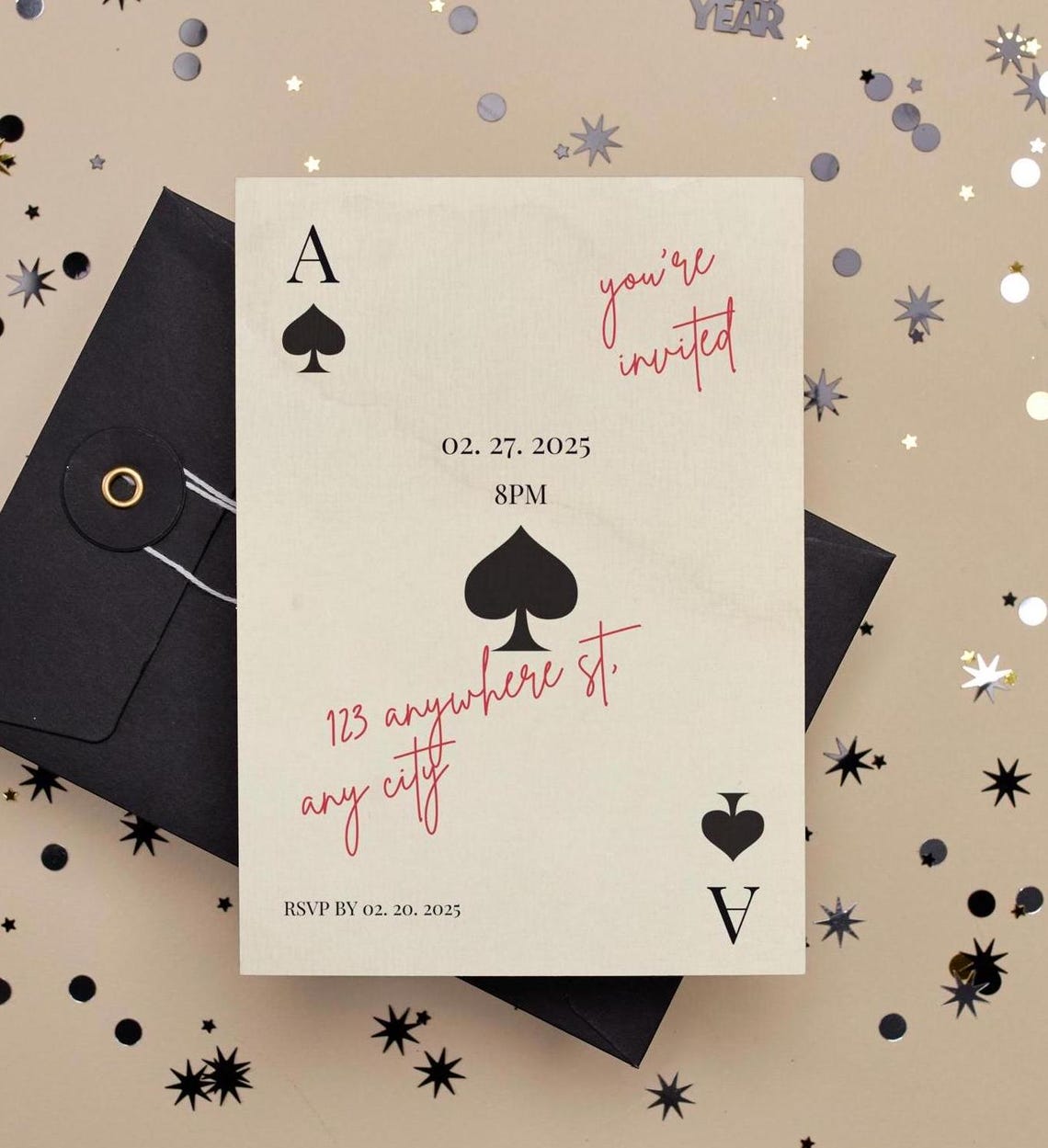 Ace of Spades Print Invitation, Playing Card Invitation, Jazz Invite ...