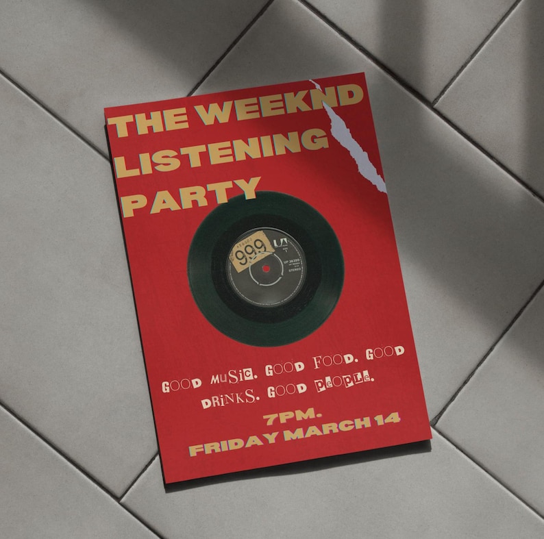 Retro Album Release Party Invitation: Red Sound Design (editable, 5x7 ...