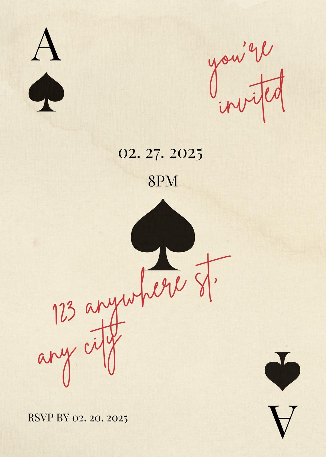 Ace of Spades Print Invitation, Playing Card Invitation, Jazz Invite ...