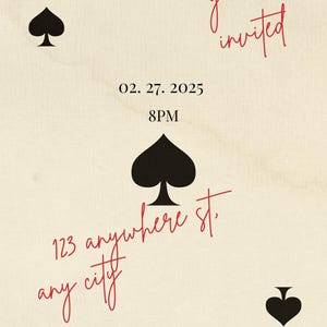 Ace of Spades Print Invitation, Playing Card Invitation, Jazz Invite ...