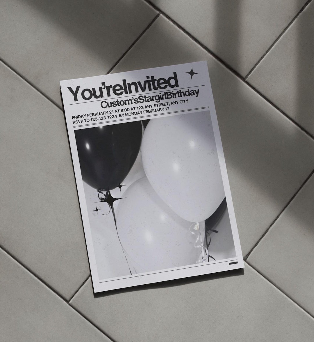 White the Weeknd House of Balloons Stargirl Starboy Party Invitation XO ...