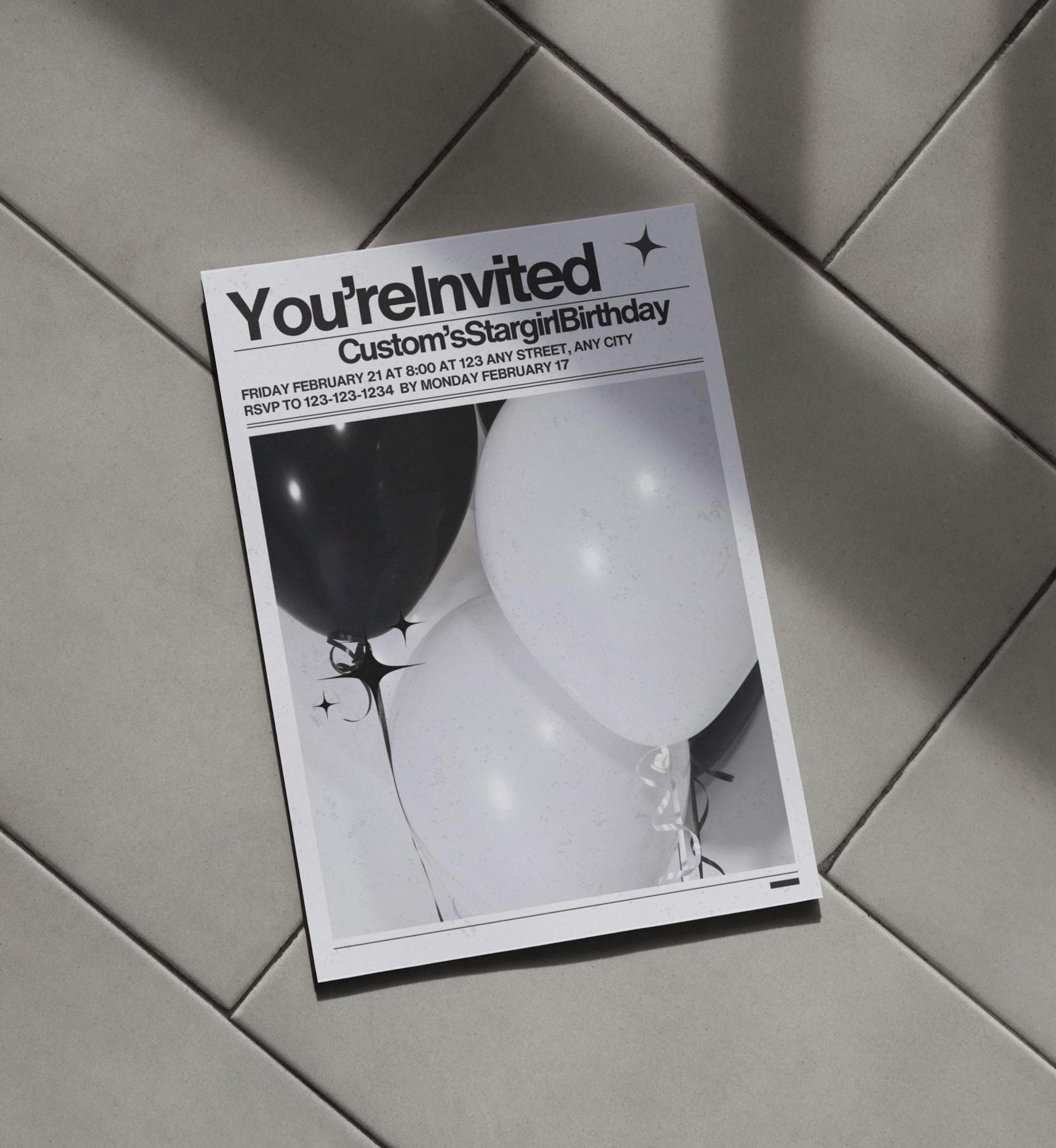 White the Weeknd House of Balloons Stargirl Starboy Party Invitation XO ...