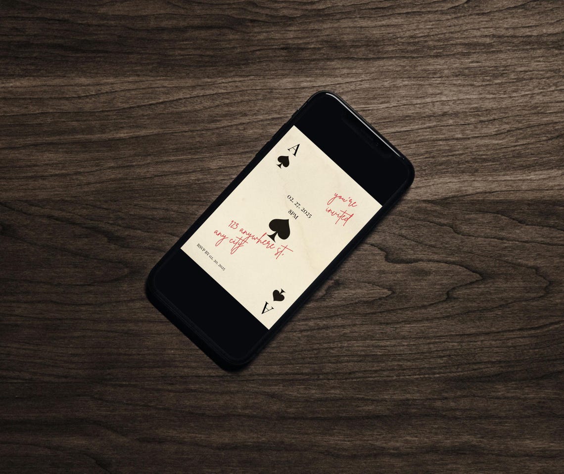 Ace of Spades Print Invitation, Playing Card Invitation, Jazz Invite ...