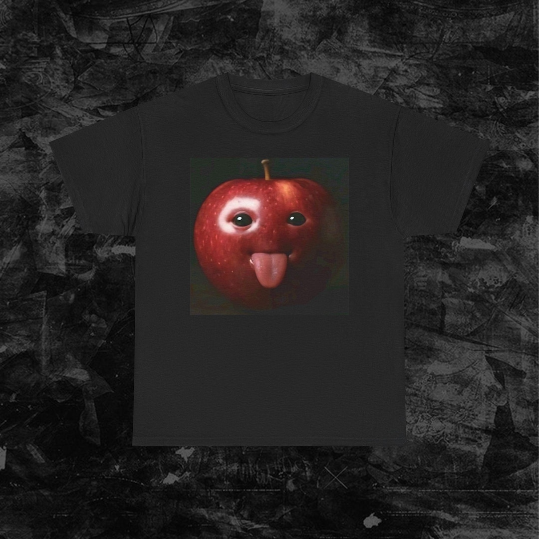 AI Silly Apple Meme Tshirt, Funny Tongue Out Apple Tshirt, Brain Rot ...
