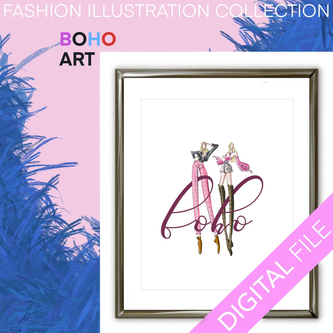 Pink Boho Art Prints Set of Aesthetic Posters. Folk Fashion ...