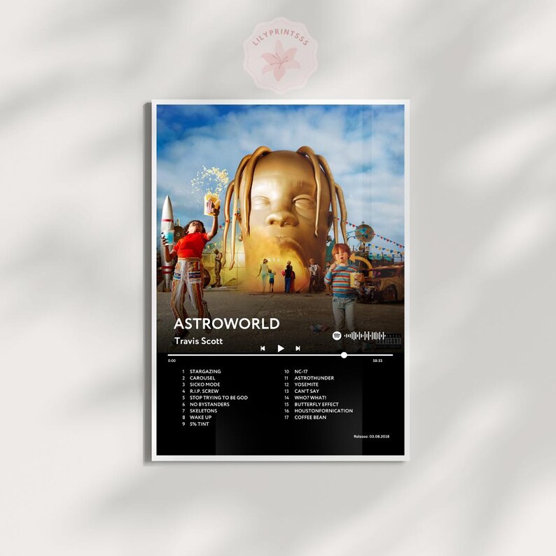 ASTROWORLD Travis Scott Album Cover Poster – Aesthetic Music Wall Art, Minimalistic Poster Music ...