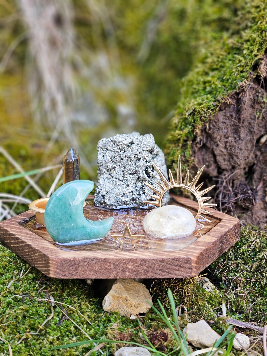 Pyrite Prosperity Crystal Altar Display Decor With Green Adventurine ...