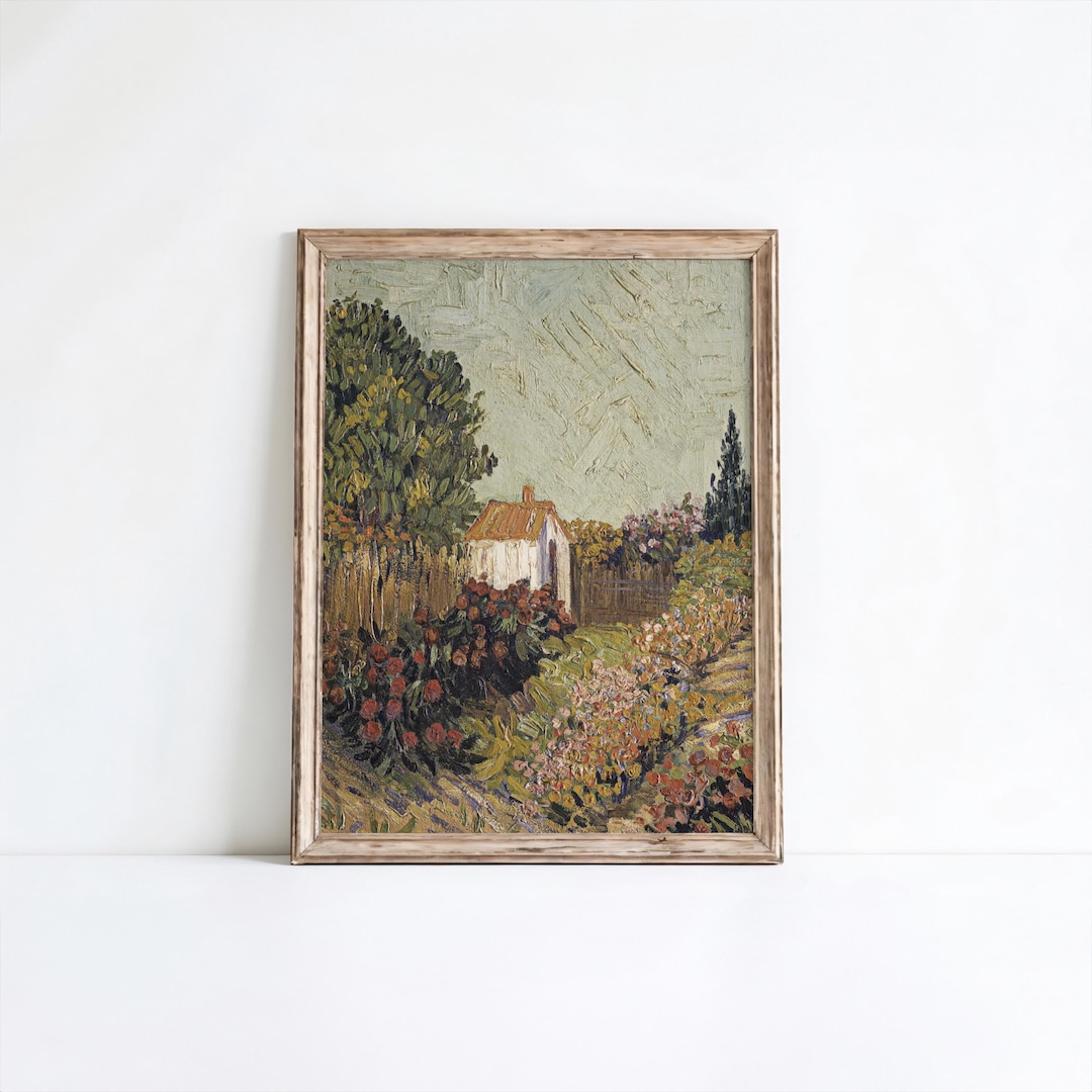Cottagecore Wall Art Printable – Vintage Hut in Garden With Tangerine ...