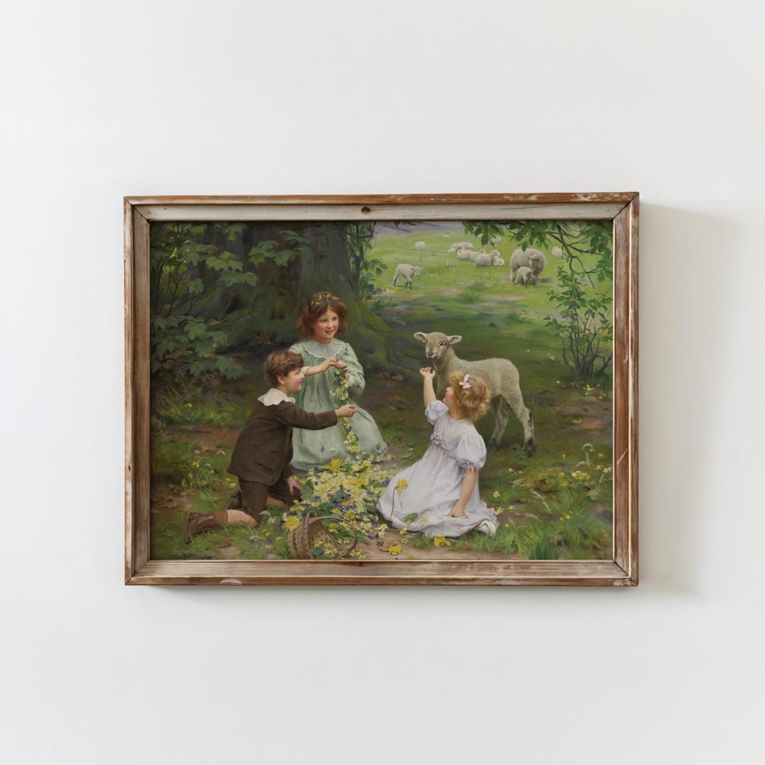PRINTED Vintage Children Art Print Lamb Wall Art Cottagecore Nursery ...