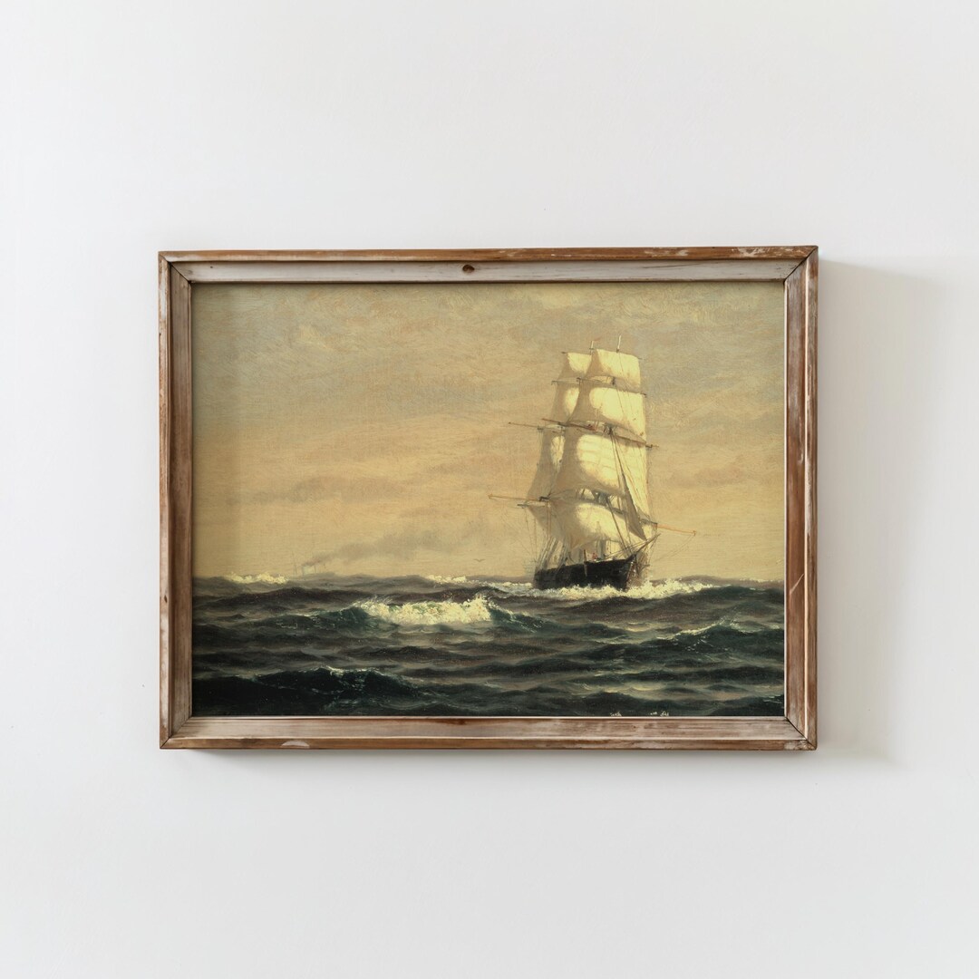 PRINTED Vintage Sailing Ship Wall Art Nautical Ocean Painting Stormy ...
