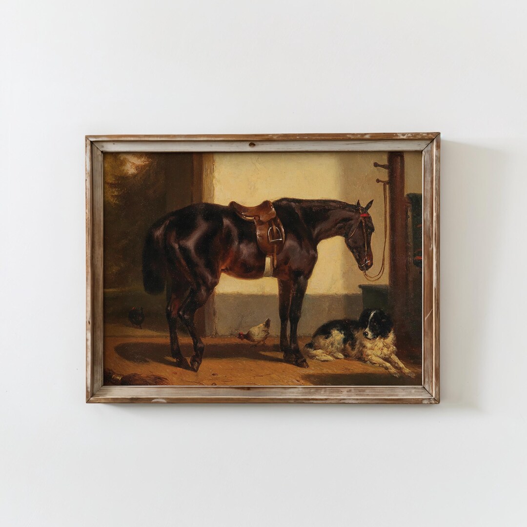 Vintage Horse Painting Printable Rustic Equestrian Wall Art Antique ...