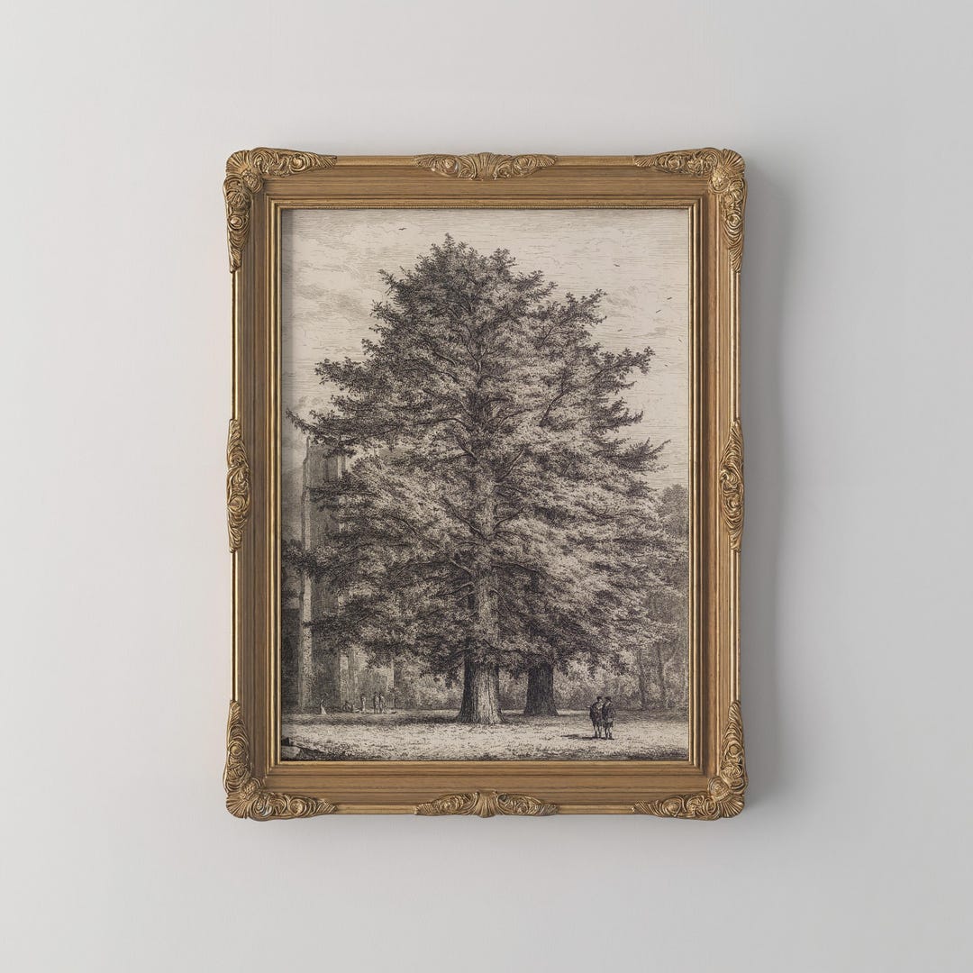 PRINTED Vintage Tree Wall Art Rustic Farmhouse Woodland Landscape Print ...