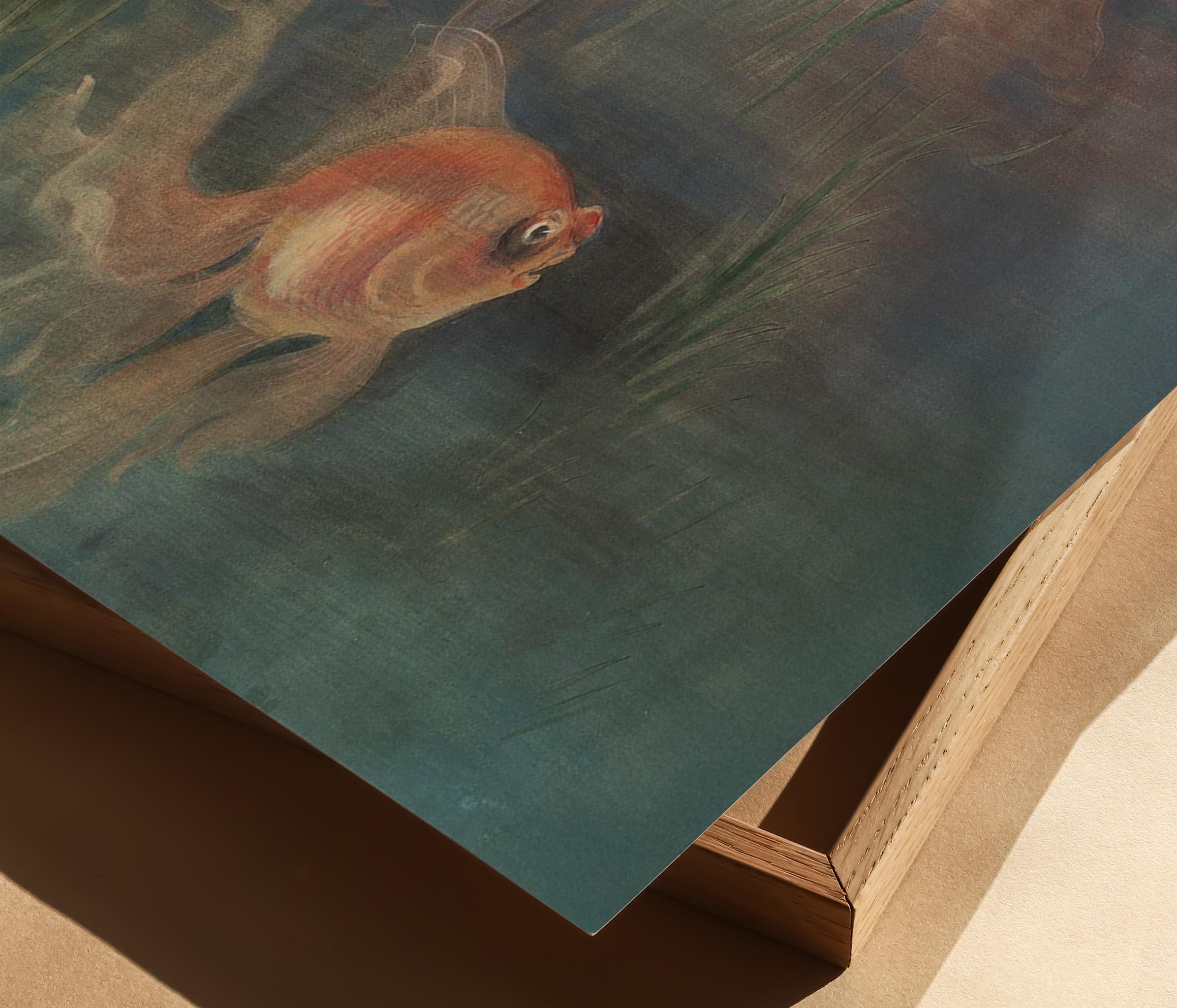 Vintage Goldfish Wall Art Printable Rustic Aquatic Nature Scene Oil ...
