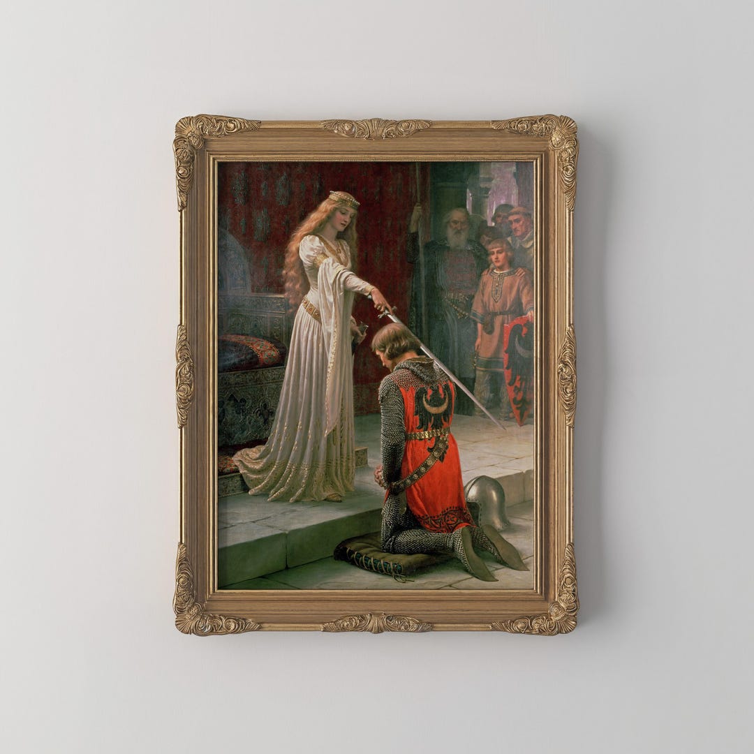 PRINTED the Accolade Art Print Medieval Knight Wall Art Romantic ...