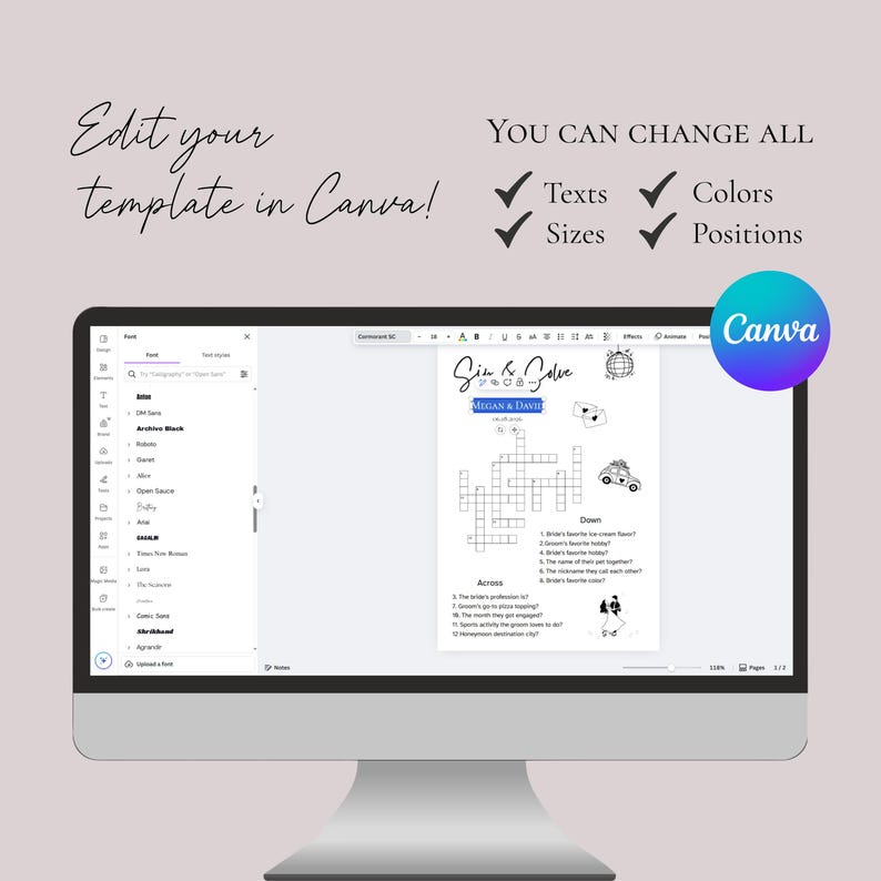 Custom Wedding Crossword Puzzle Sip and Solve Small Puzzle Template ...