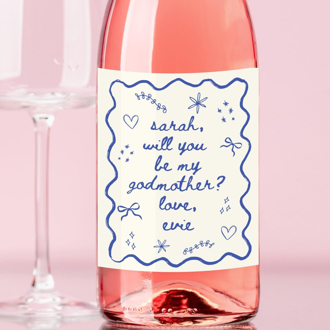 Doodle Godmother Proposal Wine Label, Editable Will You Be My Godmother ...
