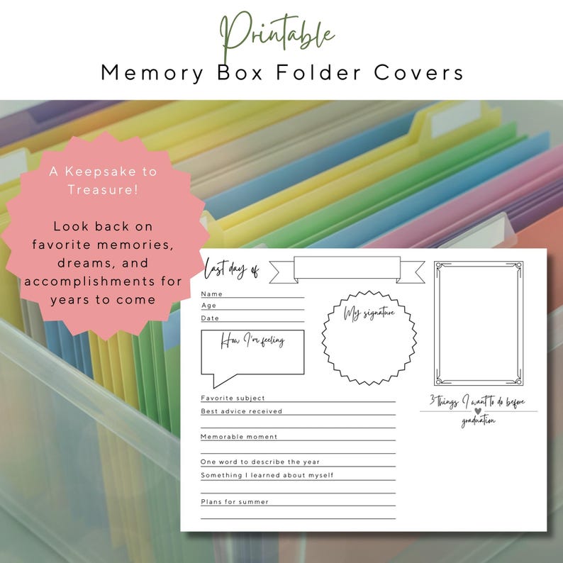 Printable Memory Box Folder Covers, School Milestone Tote Questionnaire ...