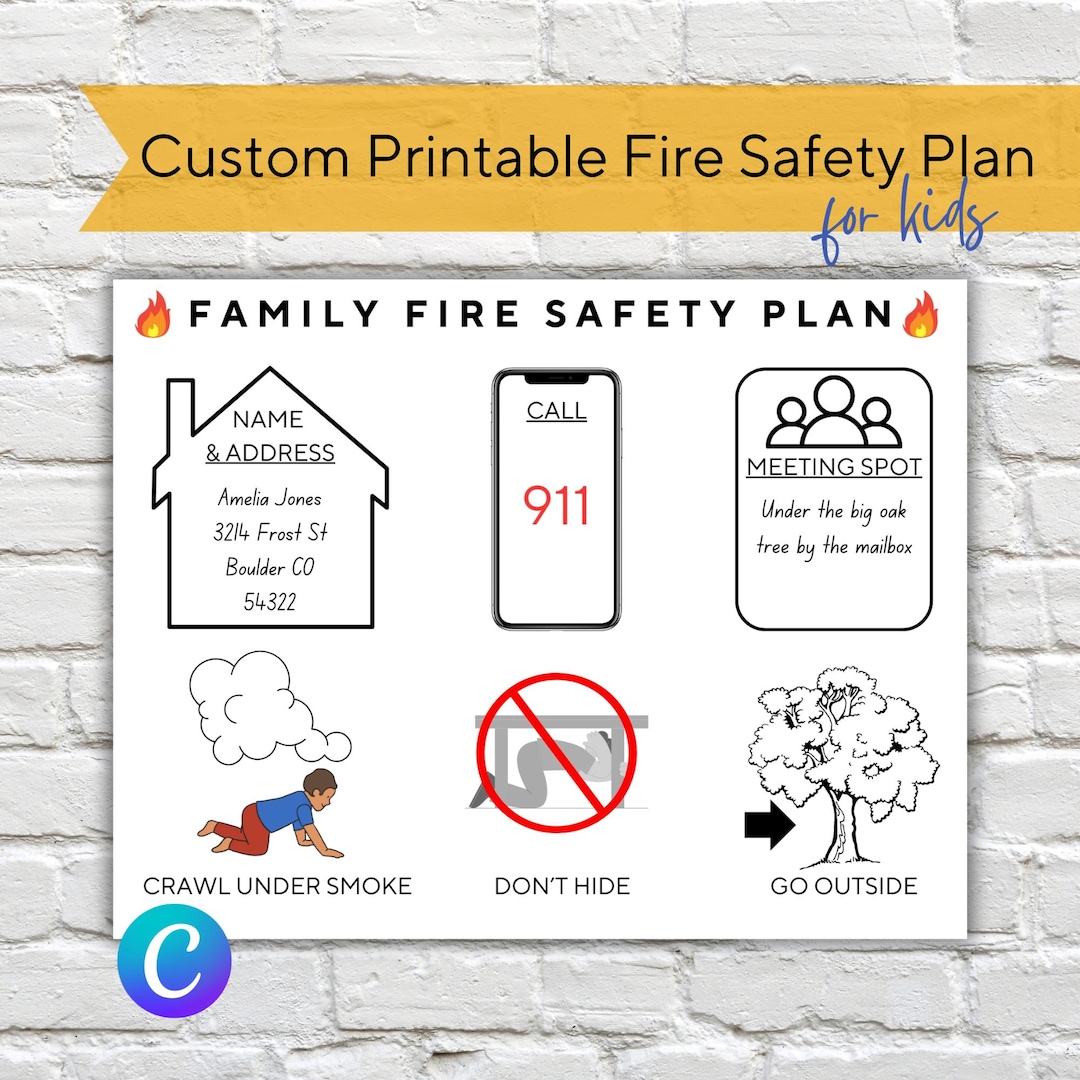 Custom Fire Safety Plan Printable for Kids, Family Fire Evacuation Plan ...