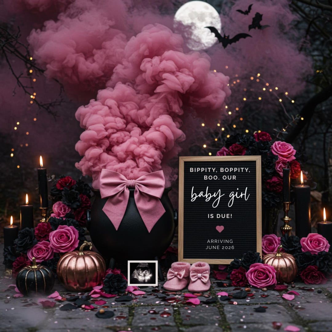 Halloween Baby Girl Pregnancy Announcement | Cauldron Gender Reveal ...