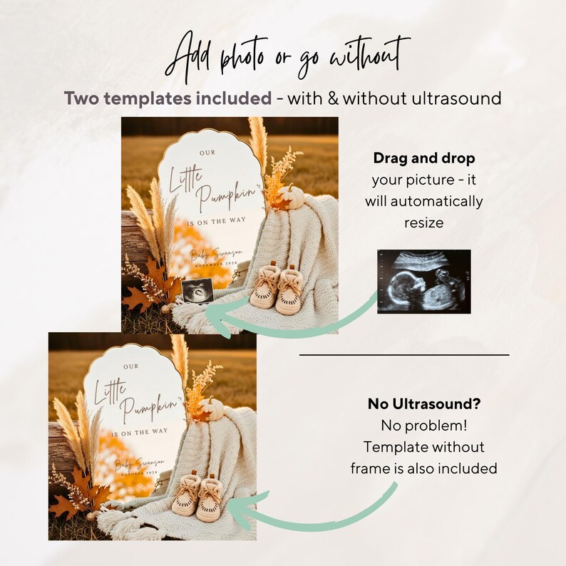 Little Pumpkin Pregnancy Announcement Digital Template, Neutral Fall ...