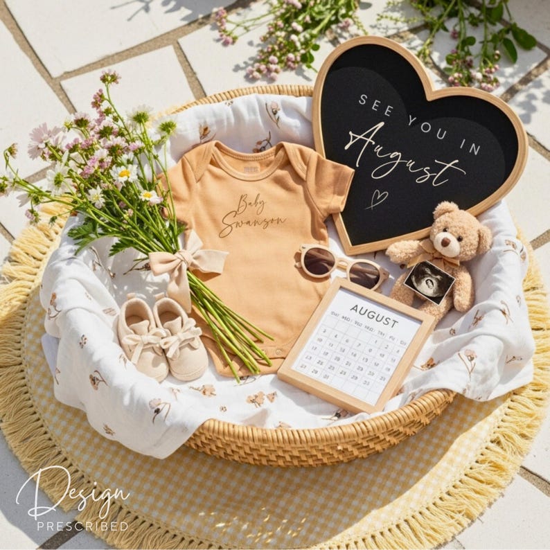 Pregnancy Announcement August Baby, Digital Gender Neutral Social Media ...