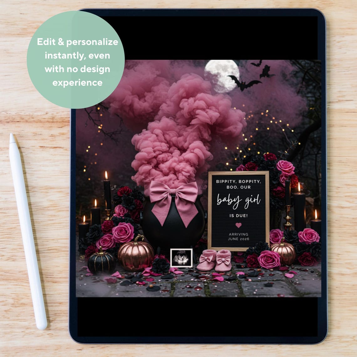 Halloween Baby Girl Pregnancy Announcement | Cauldron Gender Reveal ...