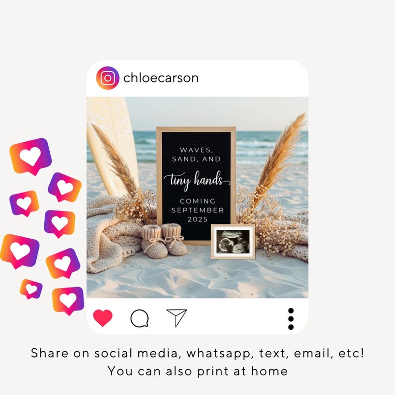 Beach Theme Pregnancy Announcement, Canva Editable Social Media ...