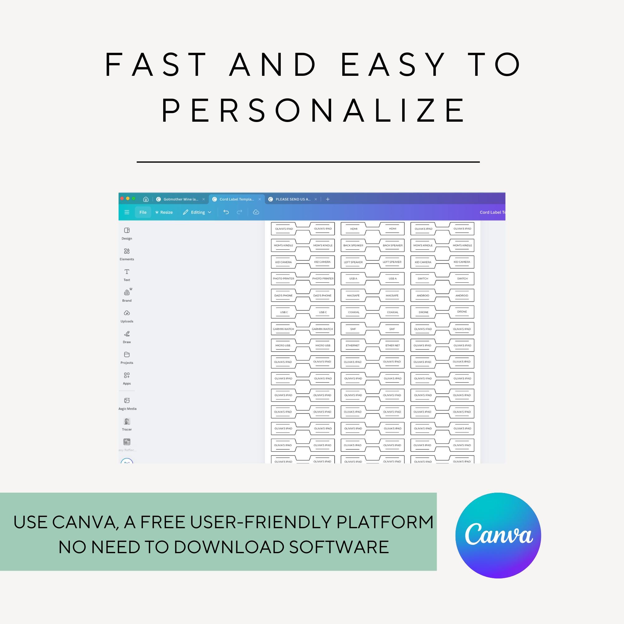 Printable Cable Labels, Editable Cord Organization Stickers ...