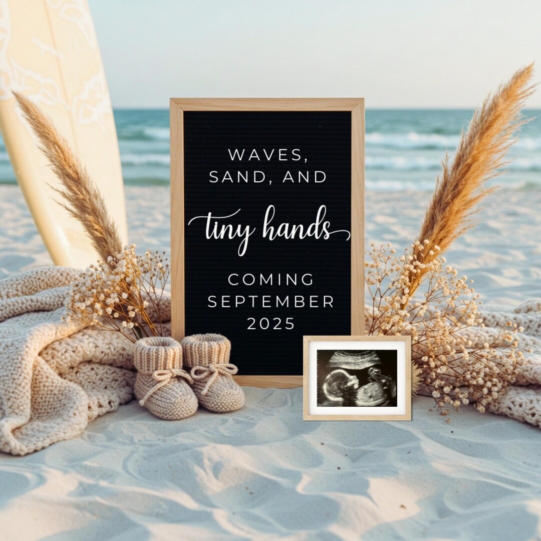 Beach Theme Pregnancy Announcement, Canva Editable Social Media ...