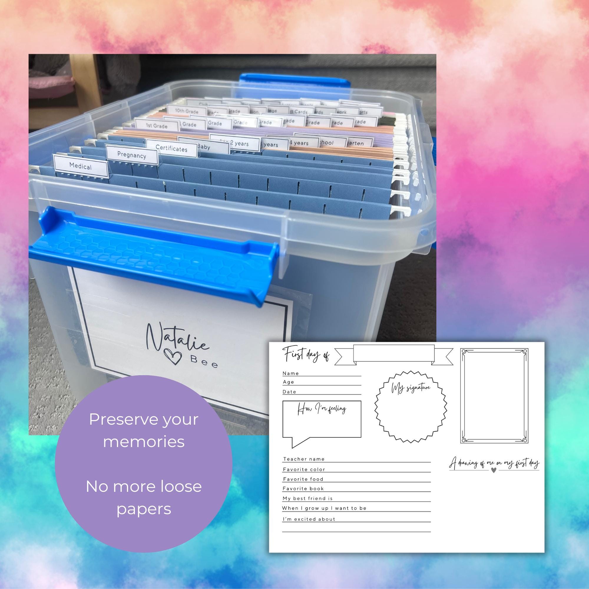 Child Memory Box Labels Canva Editable | Milestone Keepsake Folder Kit ...