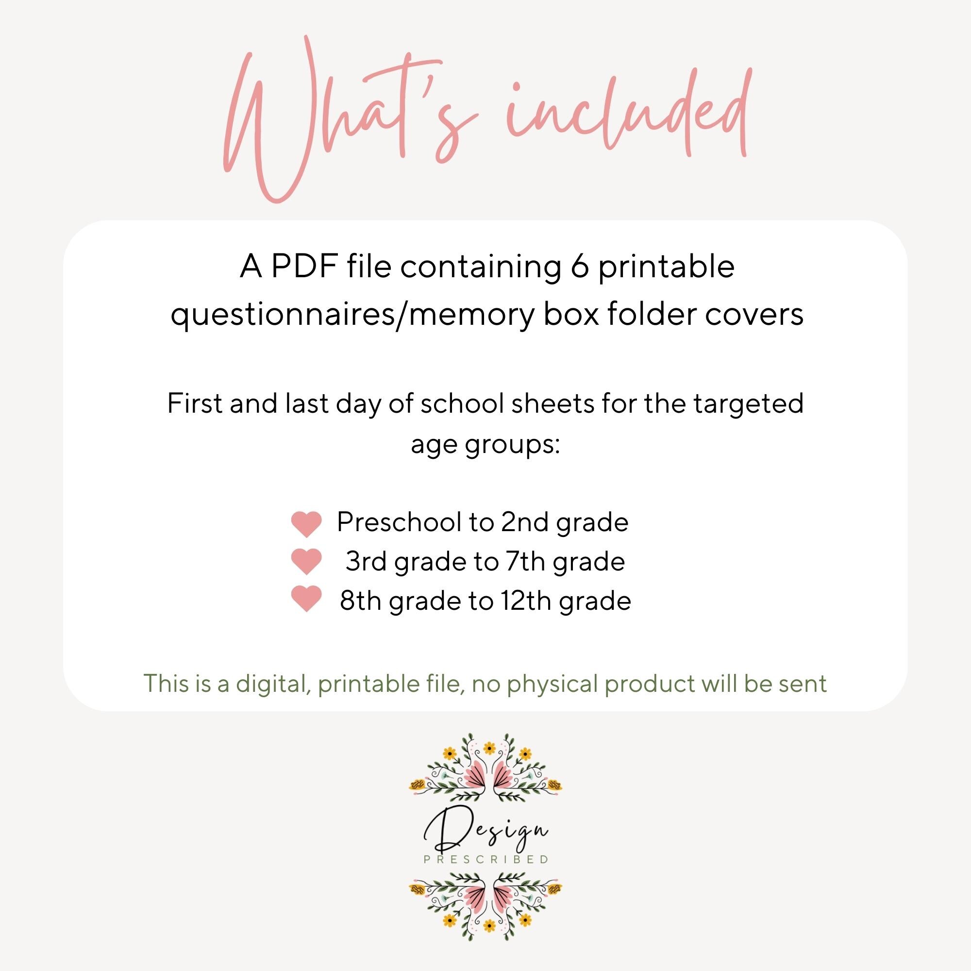 Printable Memory Box Folder Covers, School Milestone Tote Questionnaire ...