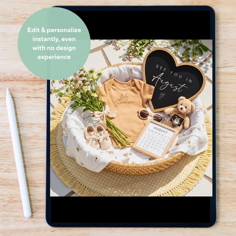 Pregnancy Announcement August Baby, Digital Gender Neutral Social Media ...