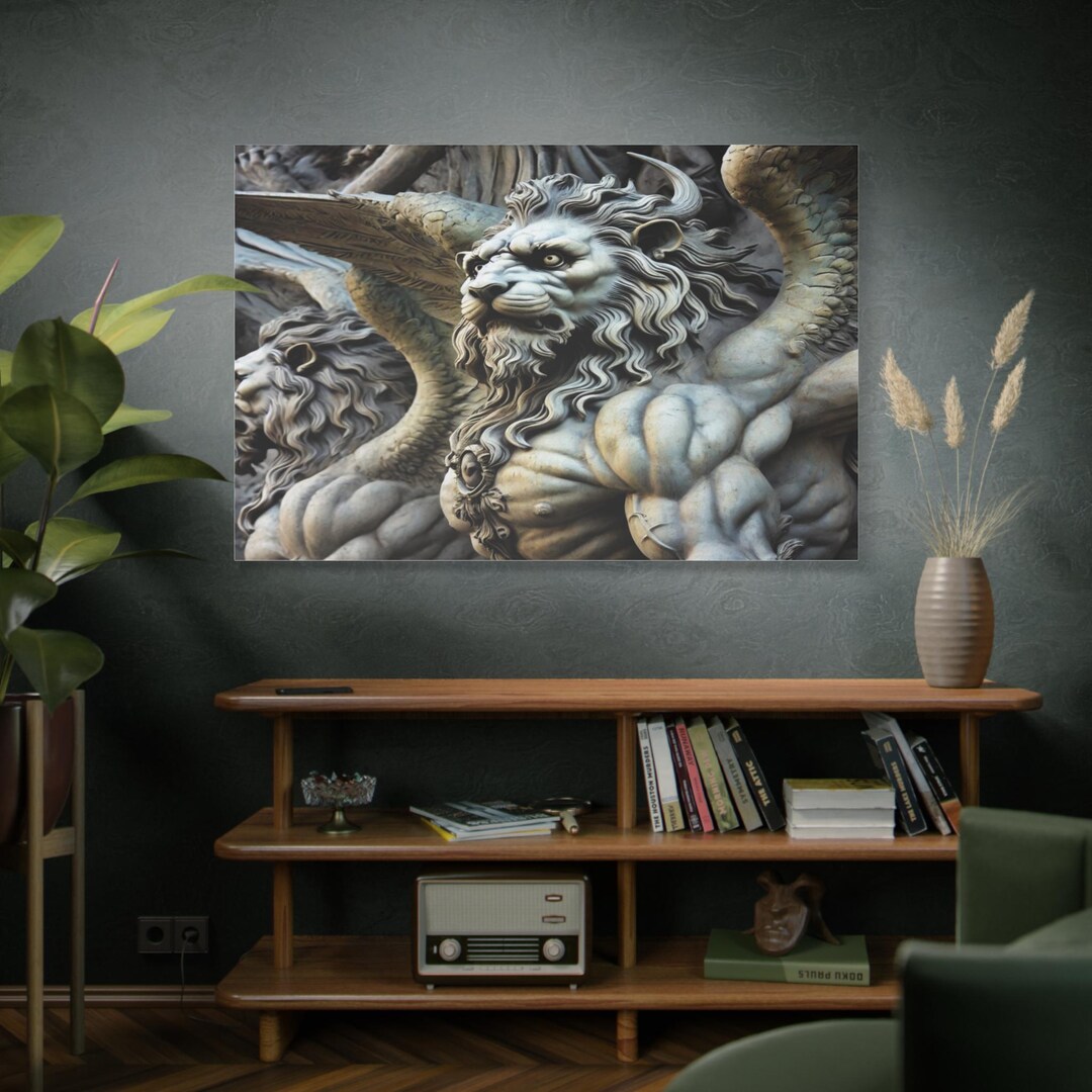 Legendary Heroic Lion Canvas Print Wall Art, Stretched Matte Canvas, 1. ...