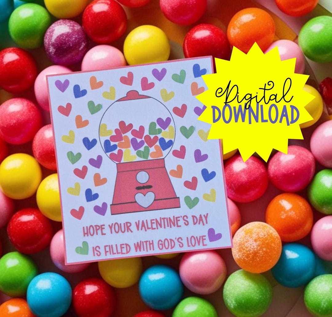Kid's Valentine's Day Card for Classroom Exchange Gumball Machine ...
